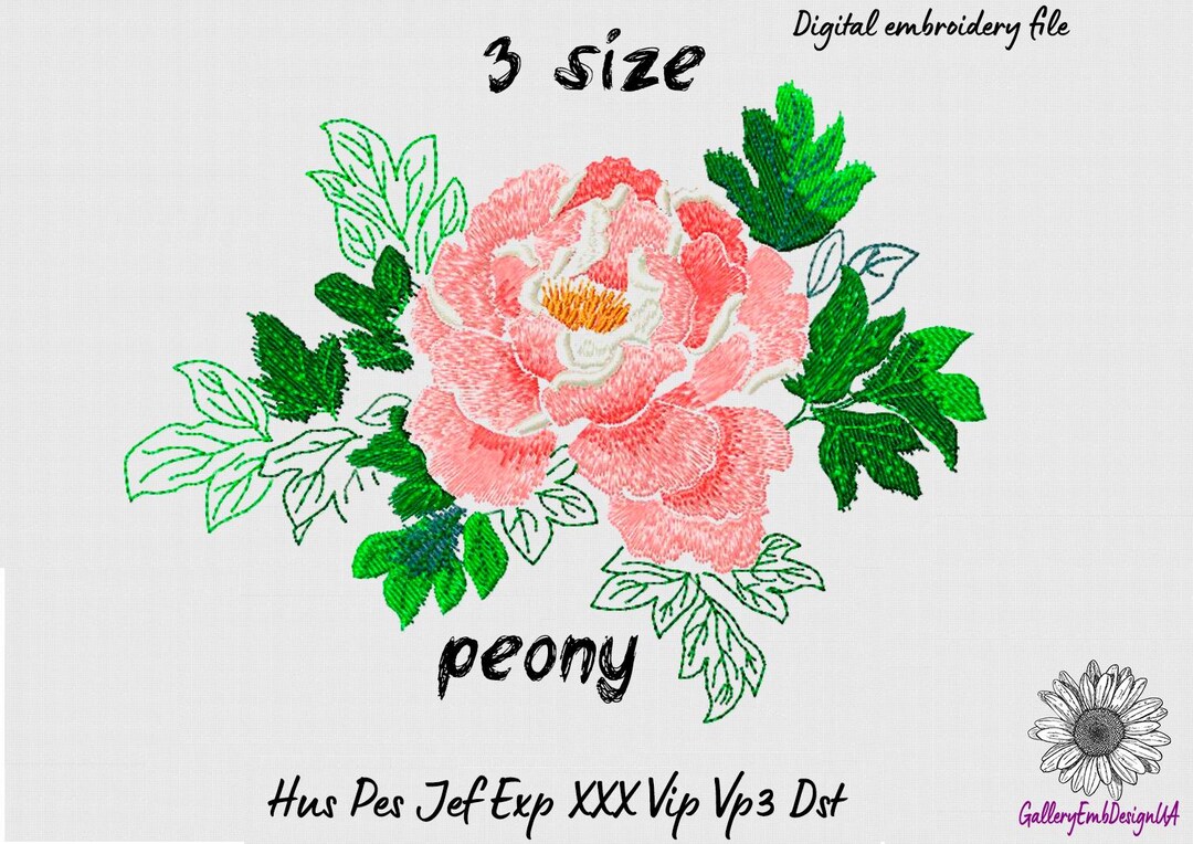 Bright Peony Flower Embroidery Digital File for Any Embroidery Machine ...