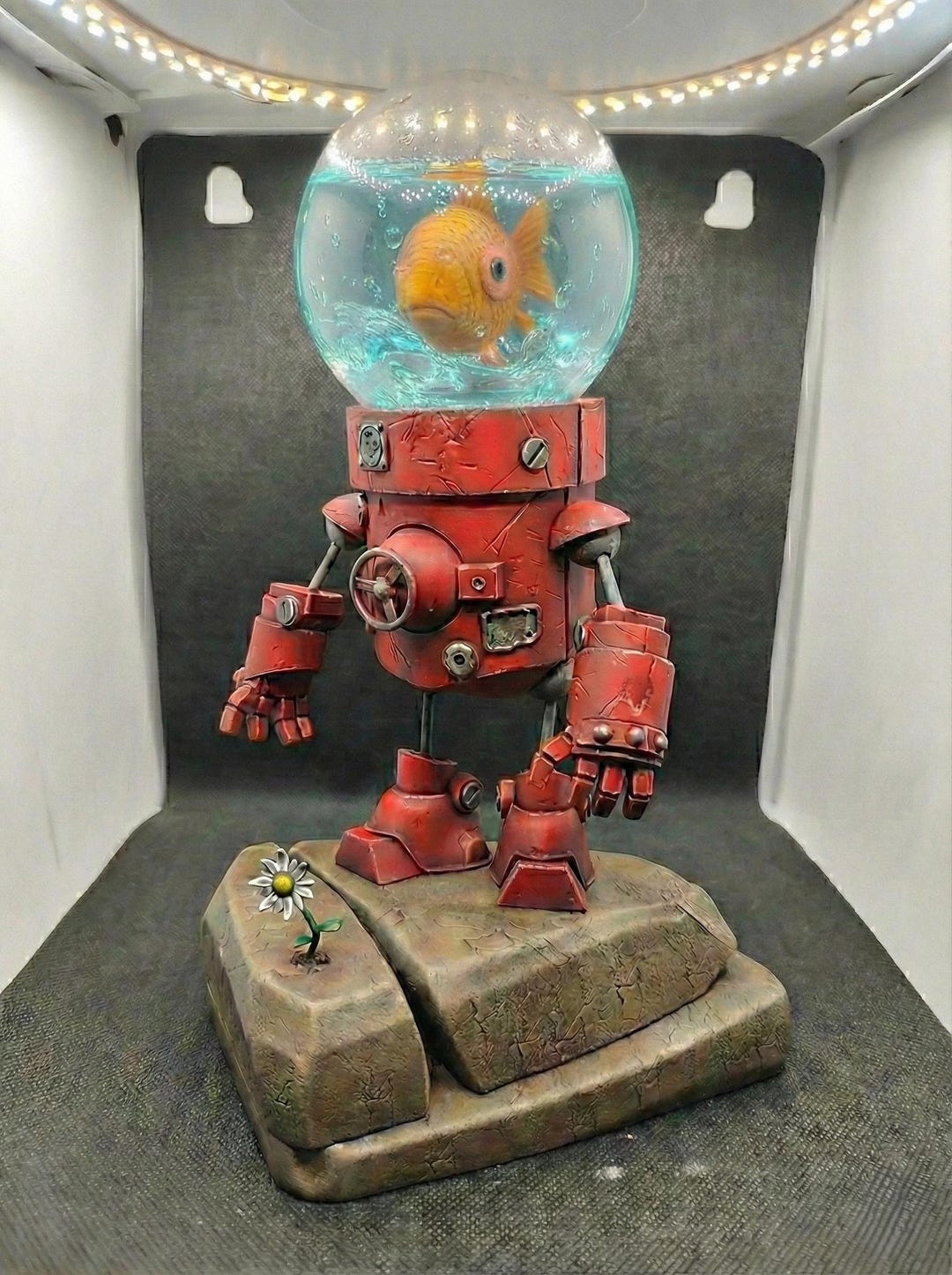Hand-painted Robot Sculpture With Goldfish | Whimsical Sci-fi Resin Art ...