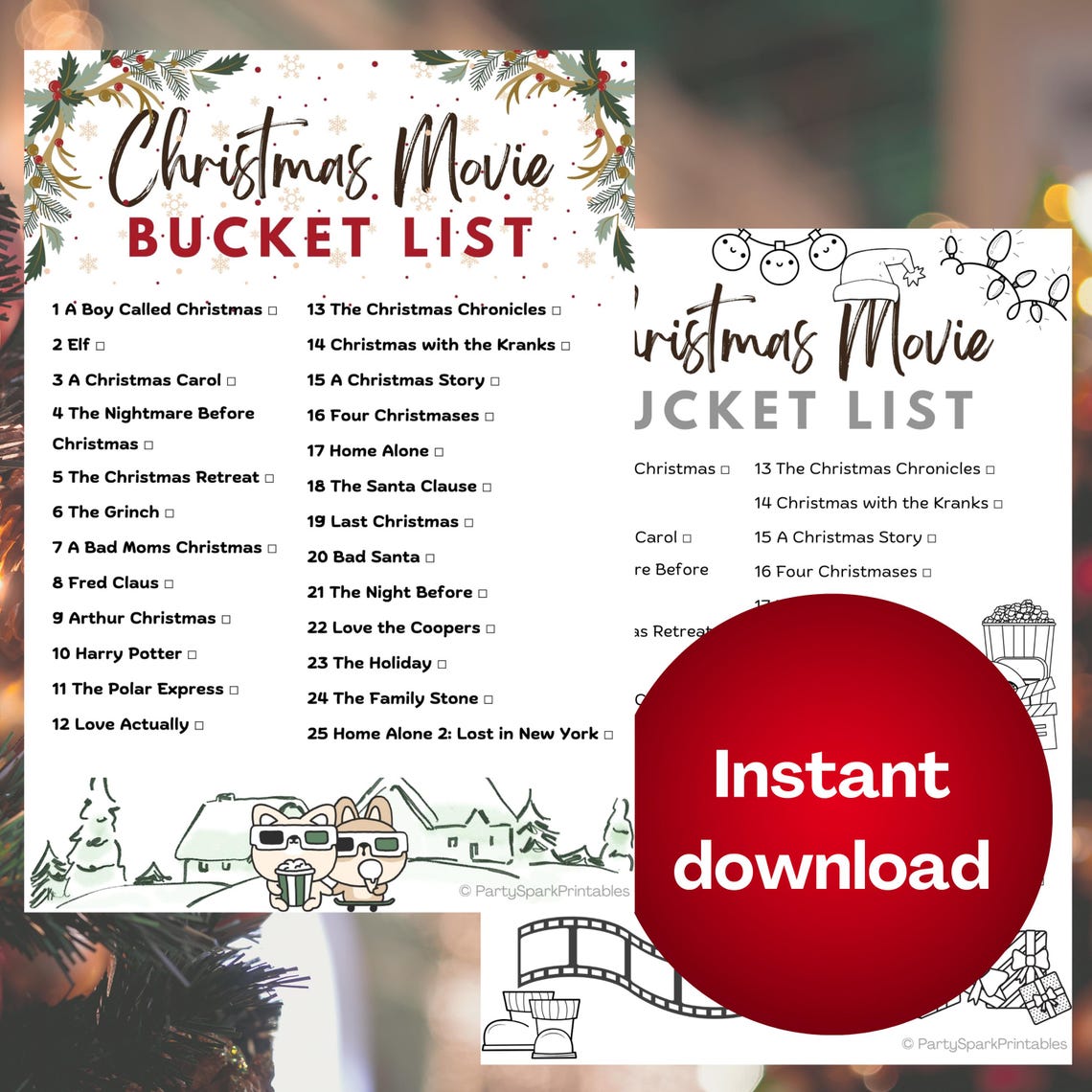 Christmas Movie Bucket List Printable, Holiday Checklist (PDF) - Etsy
