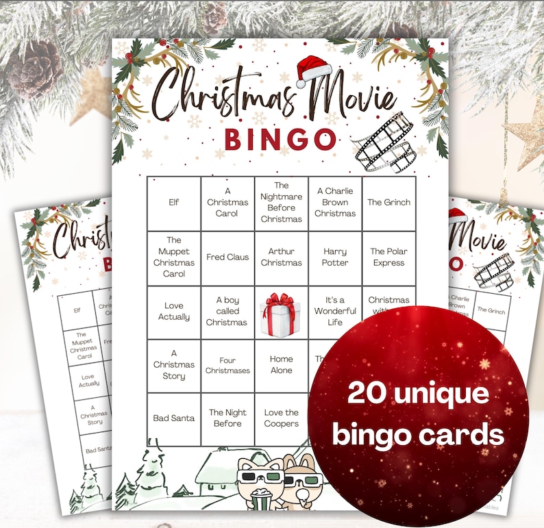 Christmas Movie Bingo Cards, Printable Holiday Games, Xmas Traditions ...