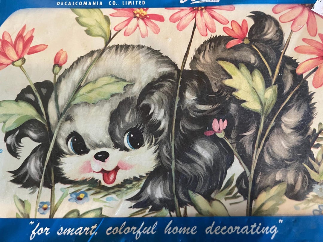 Vintage 1950s Puppy Decal: Adorable Flower Patch Transfer - Etsy