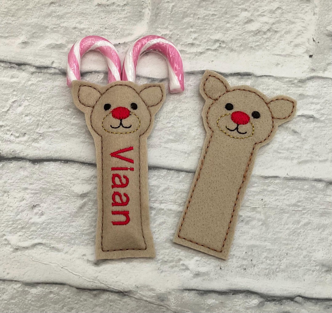 Reindeer Candy Cane Holder, Felt Sweet Holder, Embroidered Candy Cane ...