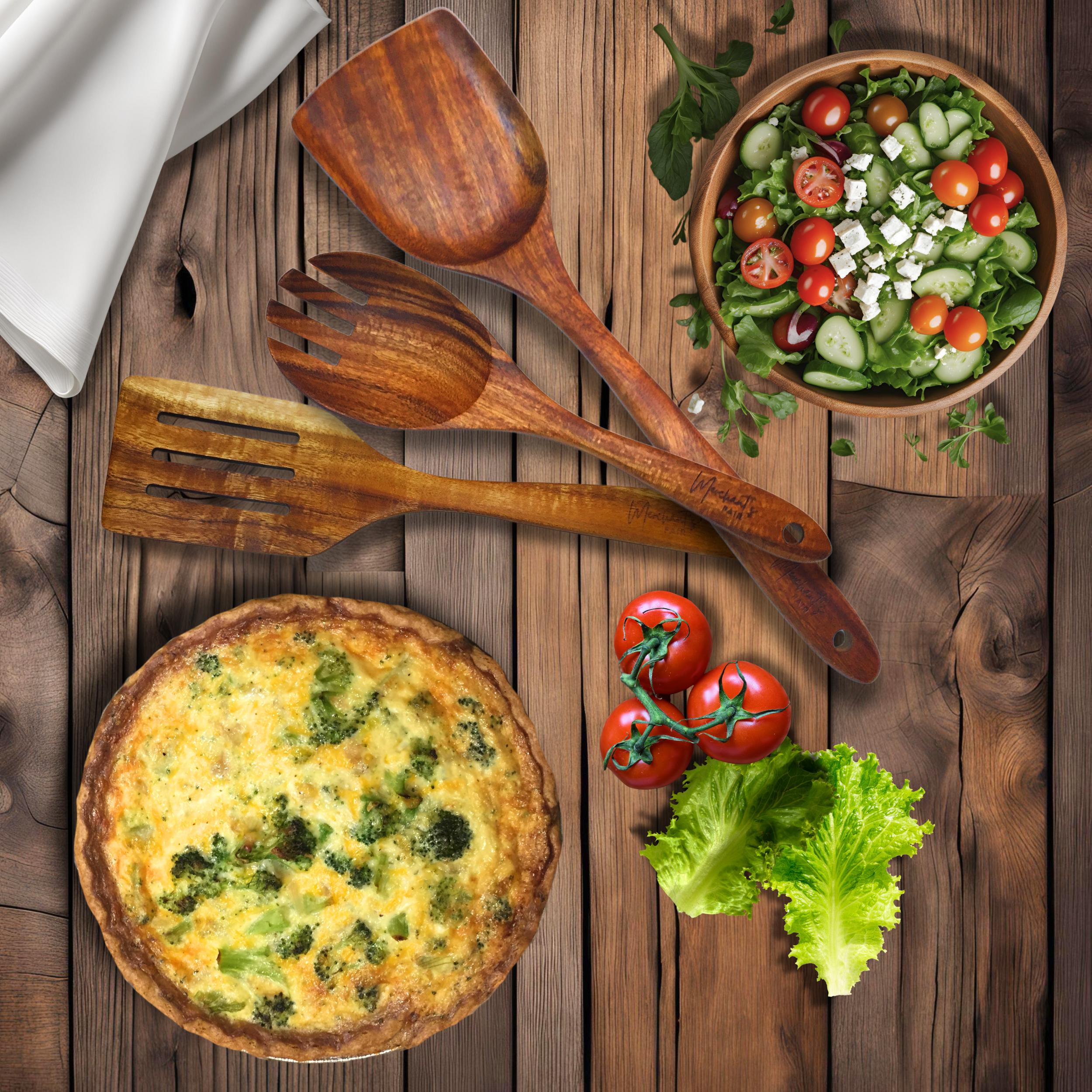 Natural Teak Wood Utensil Set – Eco-friendly 7 Piece Kitchen Tools ...