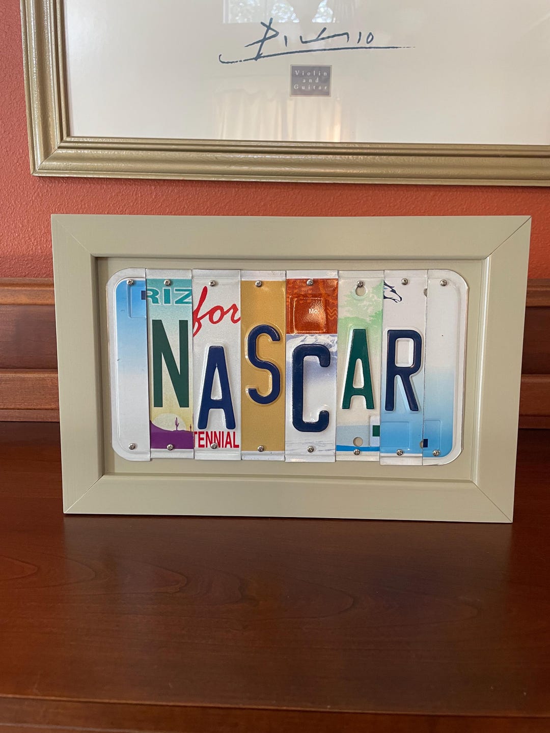 NASCAR Sign License Plate Sign Framed Pine Wall Art Gift NASCAR Fan Man ...