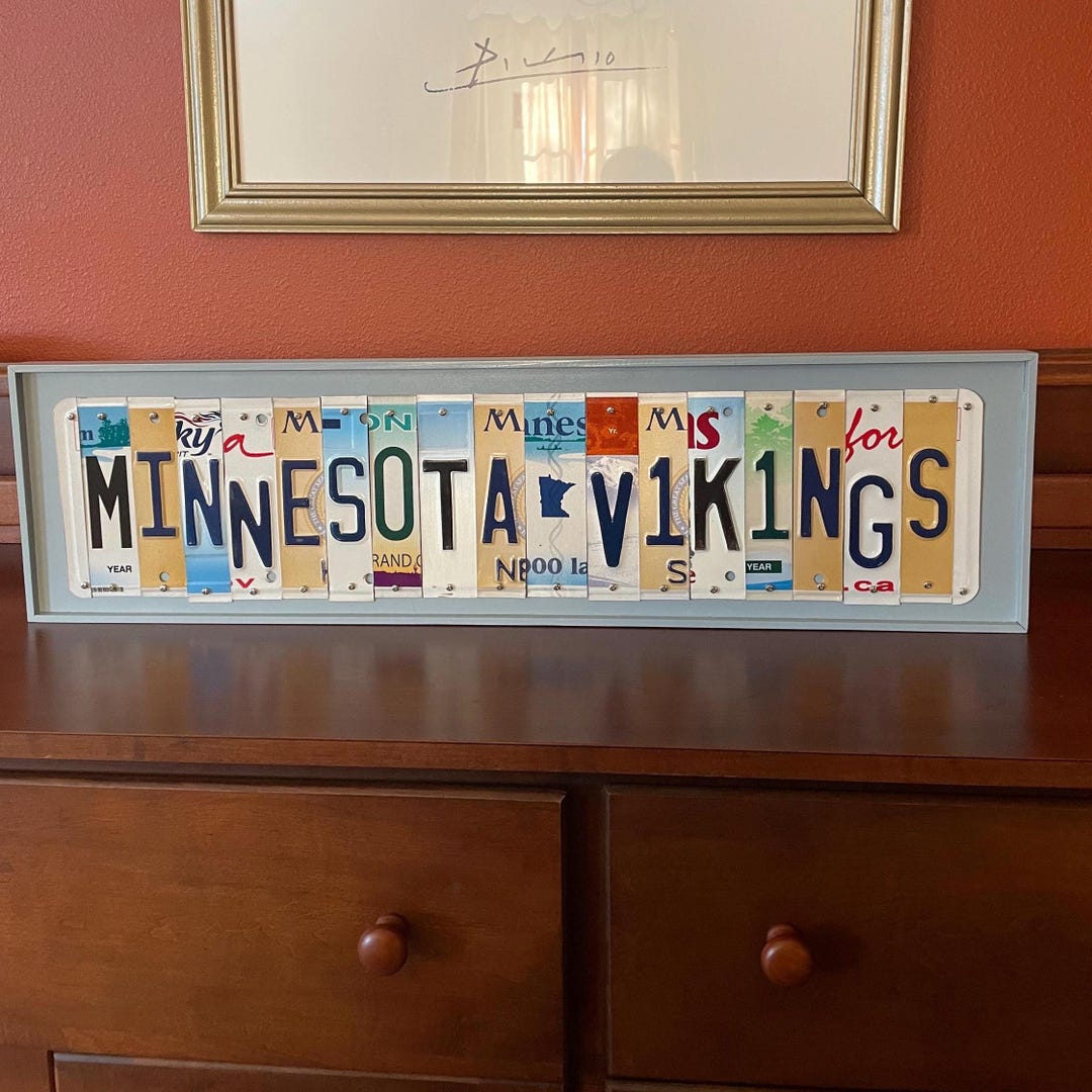 Minnesota Vikings Fan Sign License Plate Sign Framed Pine Wall Art Gift ...