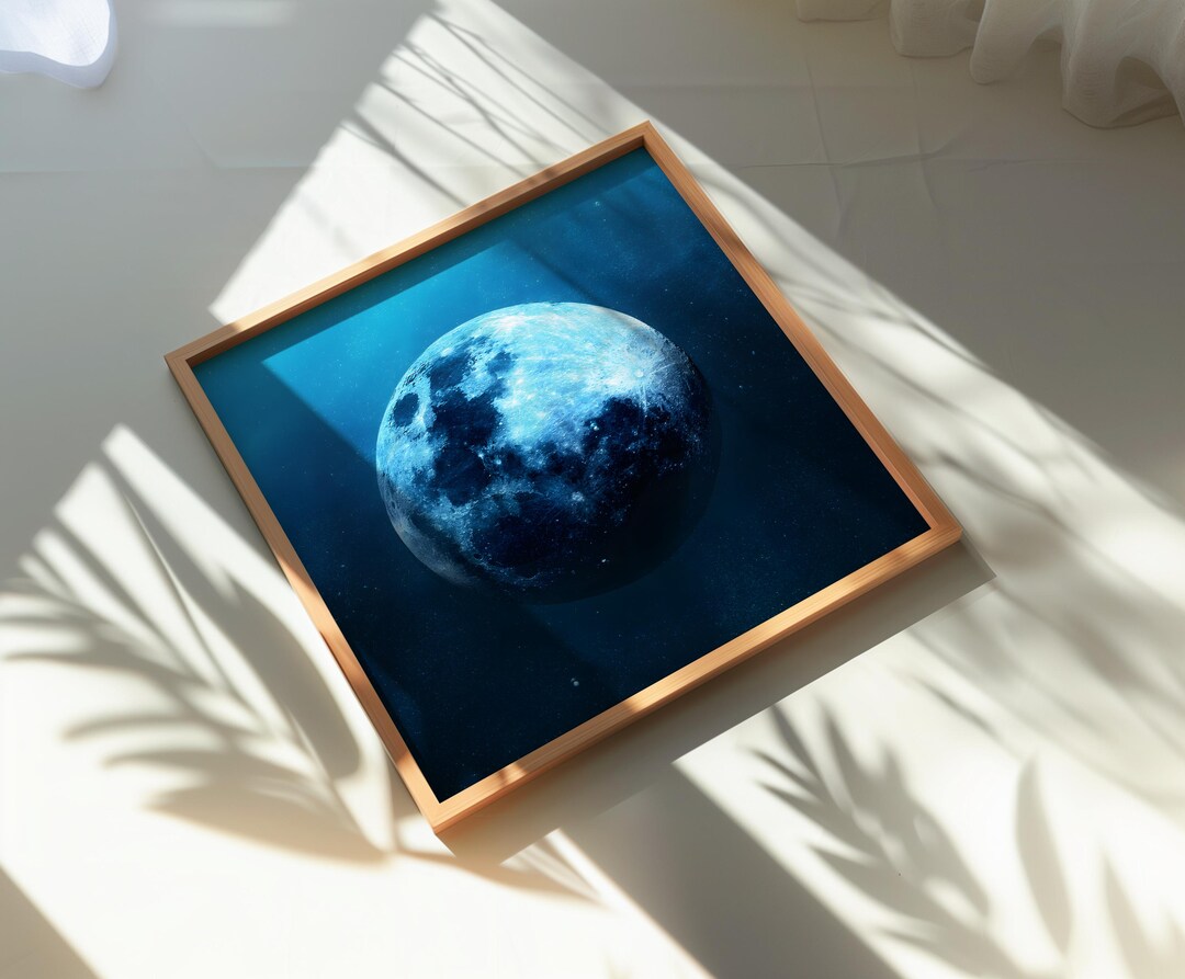 Blue Moon Underwater Art Print Surreal Ocean Space Decor, Celestial ...