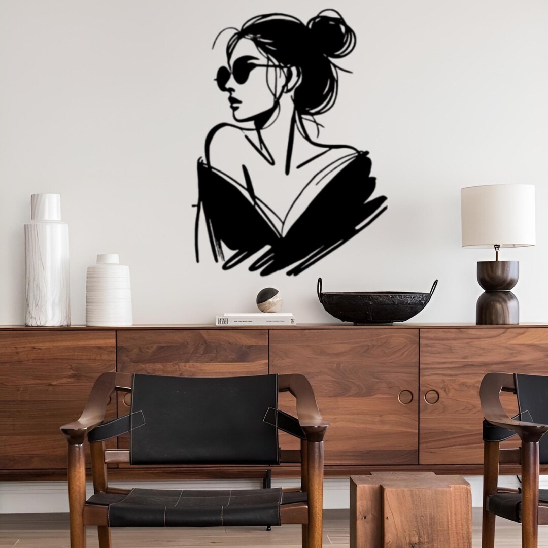 Modern Woman Silhouette Metal Wall Art: Chic Line Art With Sunglasses ...