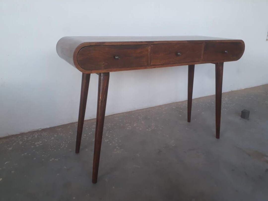 Curved Dressing Table With 3 Drawers in a Dark Chestnut Finish | Solid ...