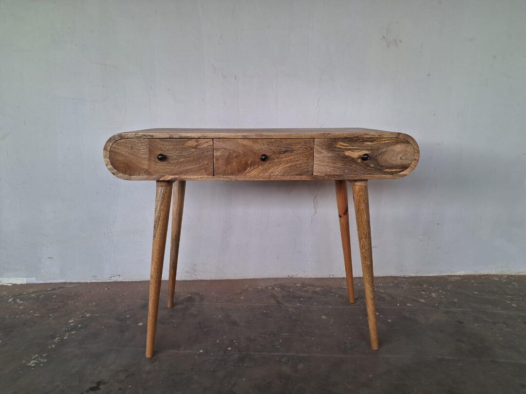 Large Hand Made Custom Dressing Table | Curved Mango Wood Vanity Table ...
