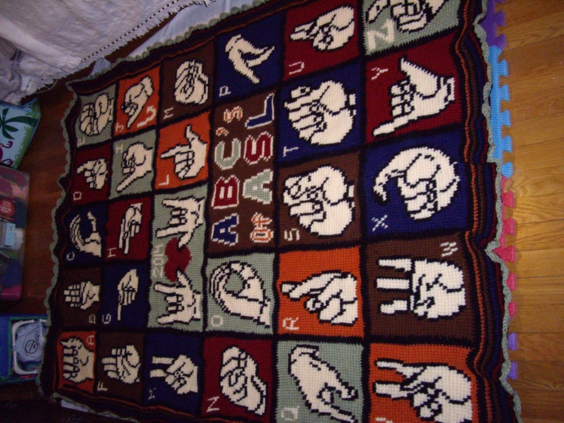 Pattern-american Sign Language Afghan Done in Afghan Stitch - Etsy