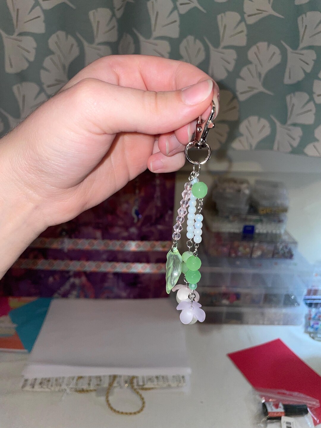 Green and Pink Flower Keychain | Gifts for Her | Accessories | Cute ...