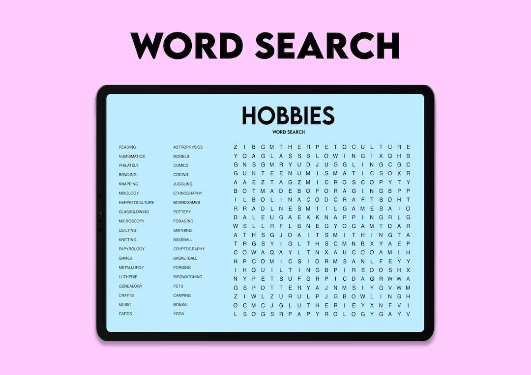 Printable Hobbies Word Search Puzzle Template - Etsy