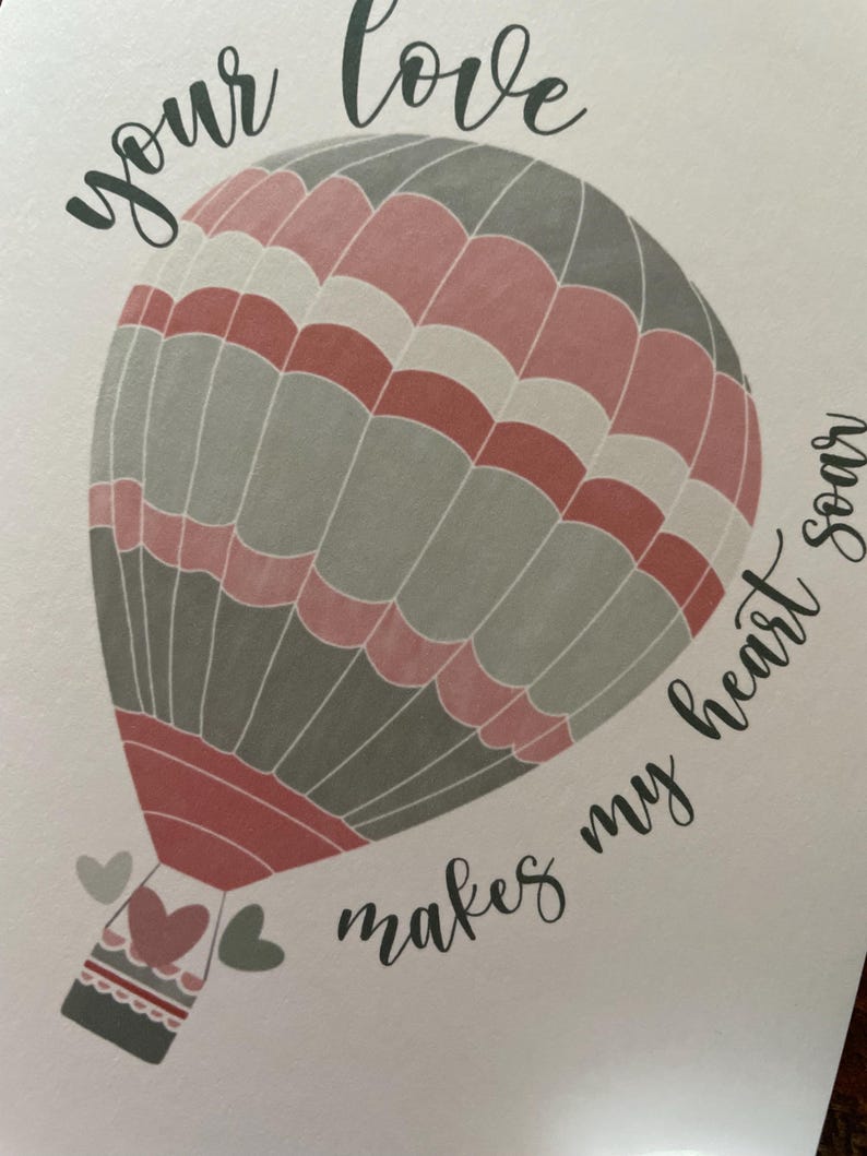 Anniversary Card, Hot Air Balloon Greeting Notecard, Whimsical Handmade ...