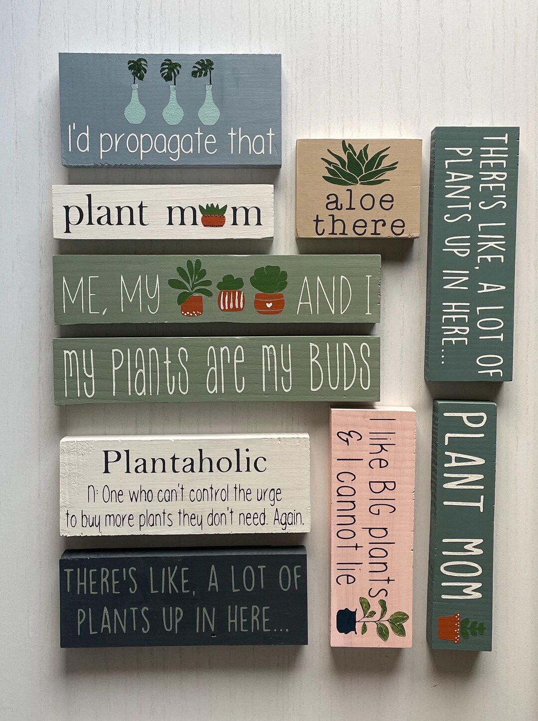 Painted Wood Block With Plant Puns – Funny Plant Decor – Shelf or ...