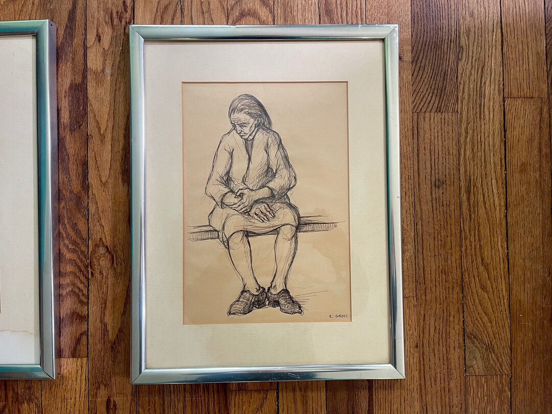 Vintage 1960s 1970s Figure Drawing Woman Mid Century Ballpoint Pen on ...