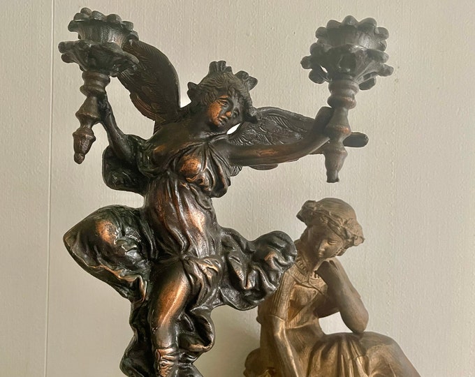Vintage Dancing Lady Angel Candelabra Figure Bronzed Metal Candle ...