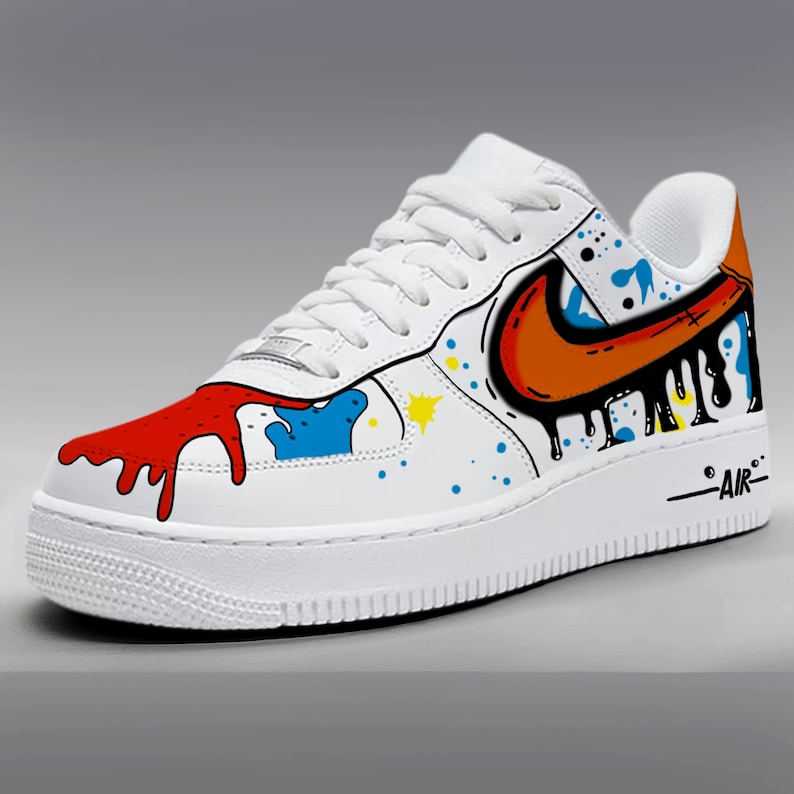 Custom Af1 Shoes-black Drip,hand-painted Air Force 1,cartoon Sneakers ...