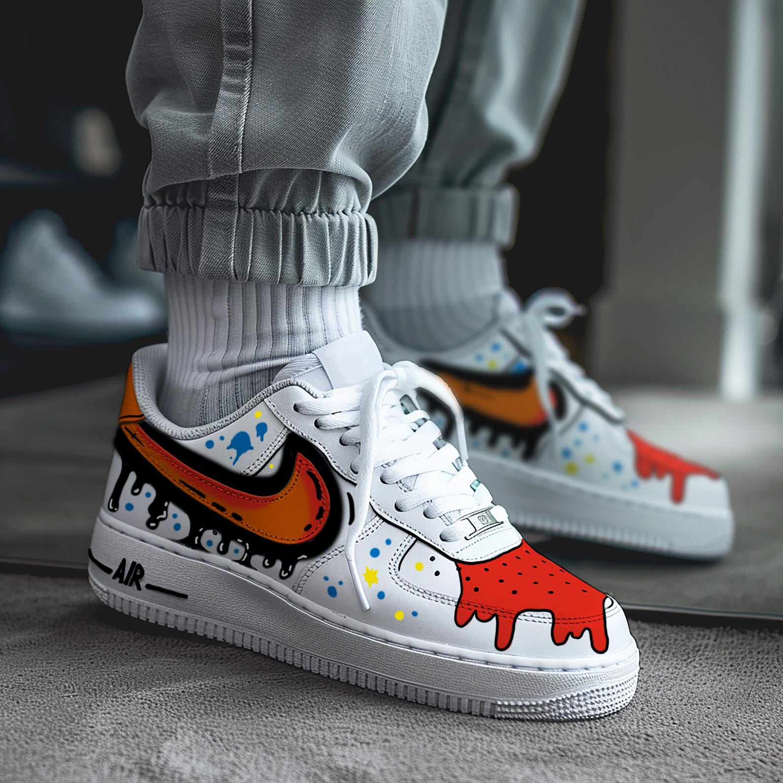 Custom Af1 Shoes/af1/custom Air Force 1 - Black Drip/cartoon Shoe ...