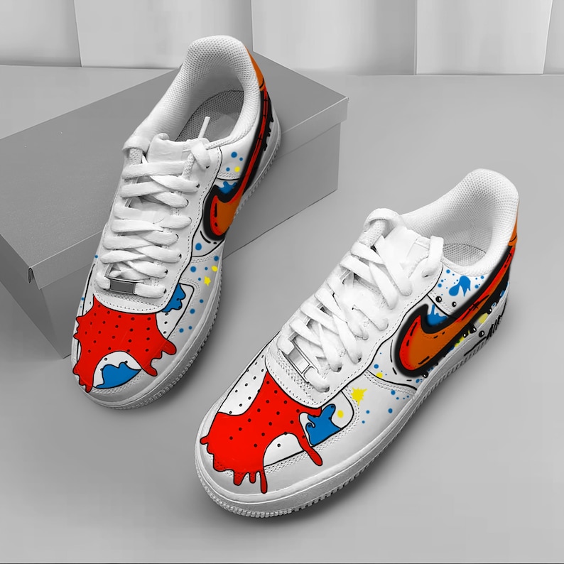 Custom Af1 Shoes-black Drip,hand-painted Air Force 1,cartoon Sneakers ...