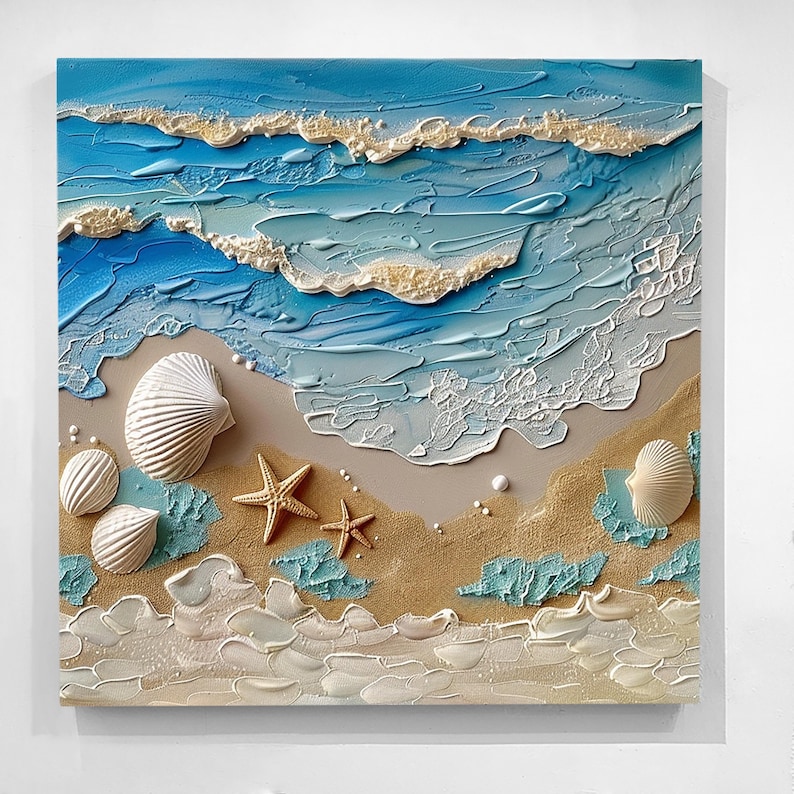 Custom Shell Painting:3d Beach Scene Wall Art - Ocean Home Decor,real ...