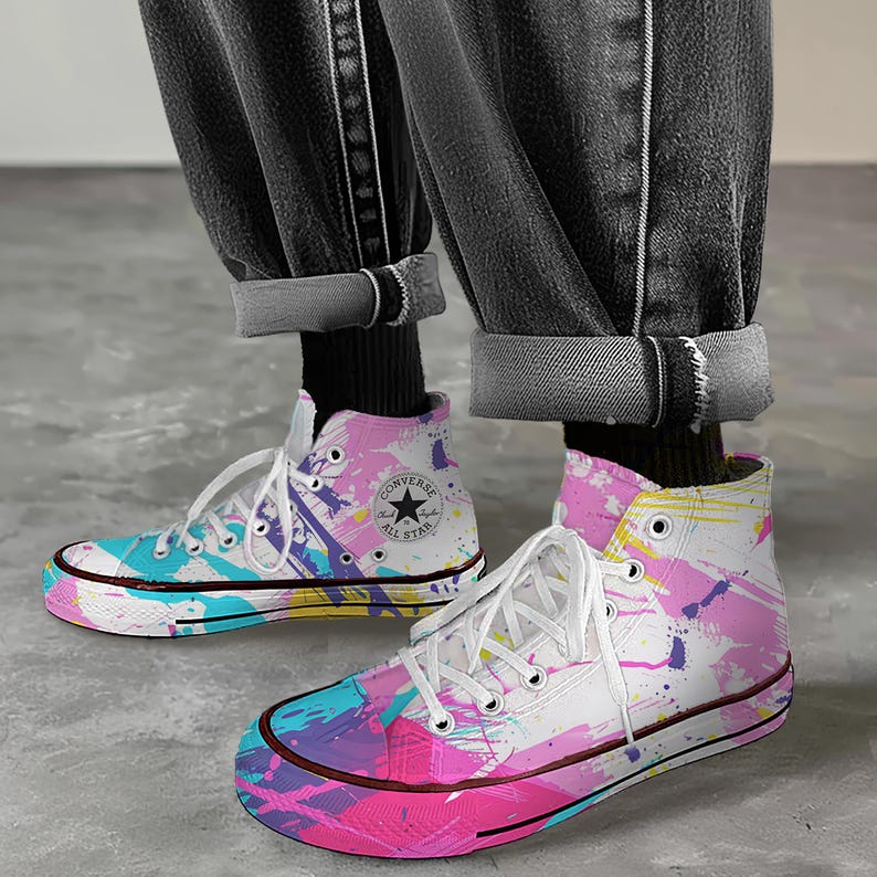 Hand-painted Custom Converse High Tops: Stitch Design Street Art Hand ...
