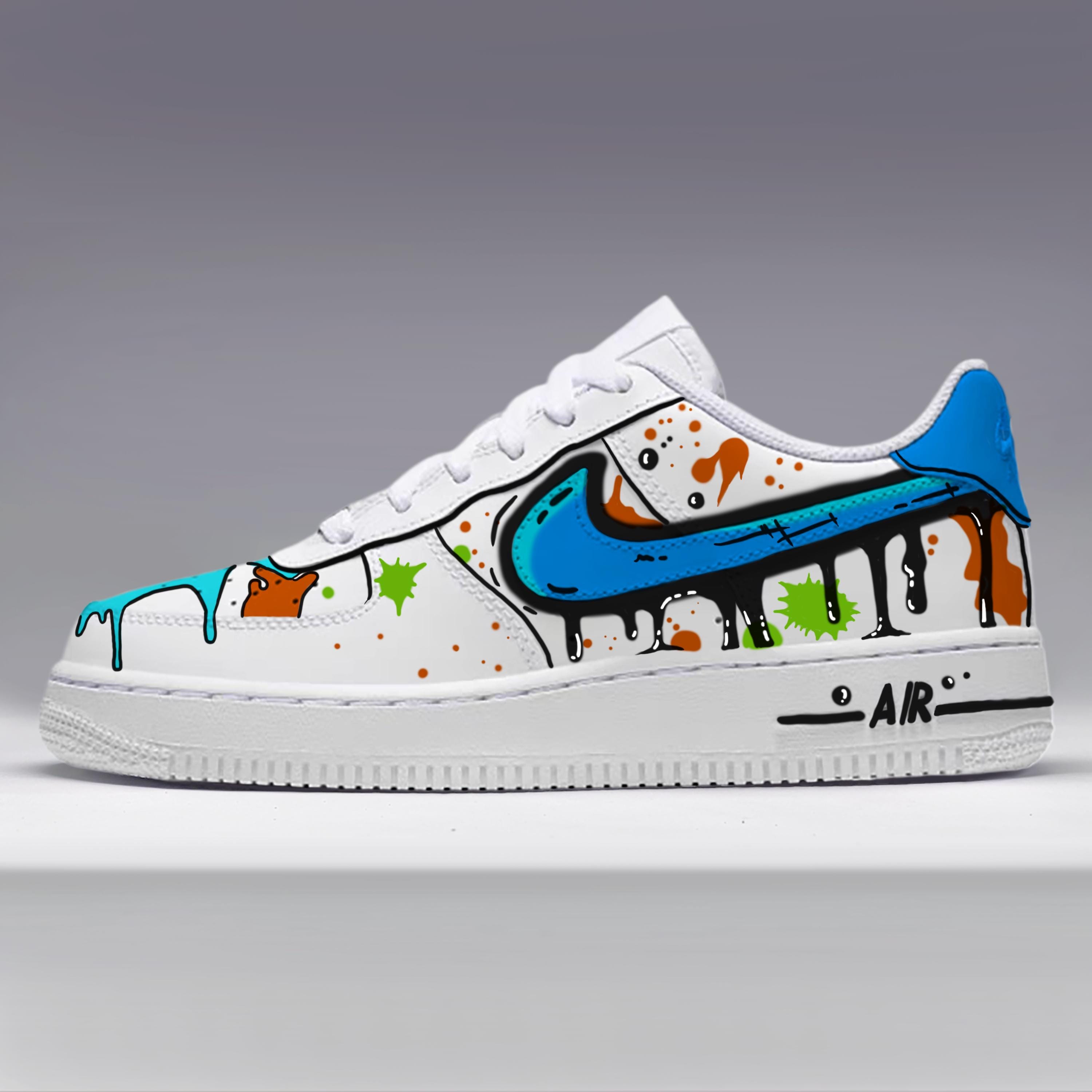 Custom Af1 Shoes/af1/custom Air Force 1 - Black Drip/cartoon Shoe ...