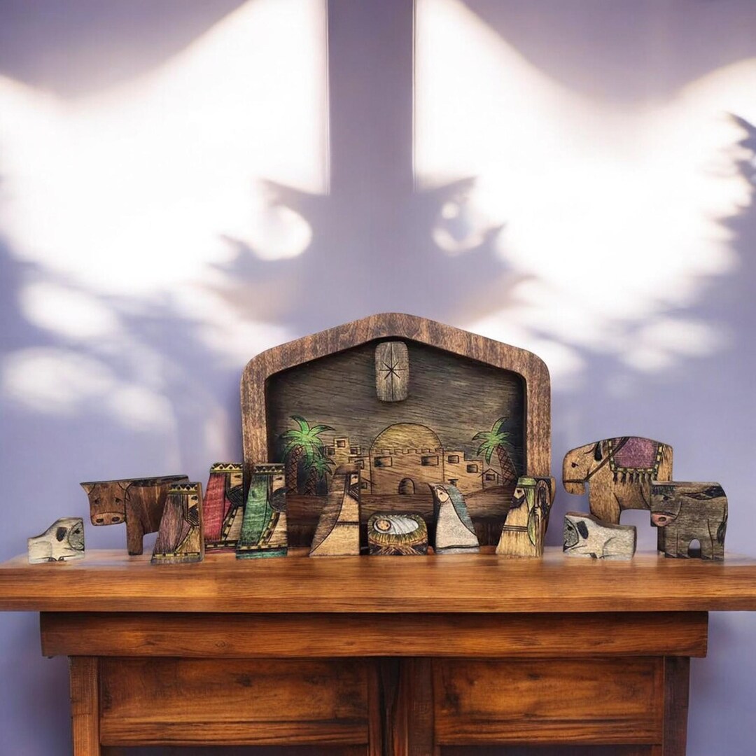 Juego de rompecabezas de belén de madera hecho a mano / Decoración ...