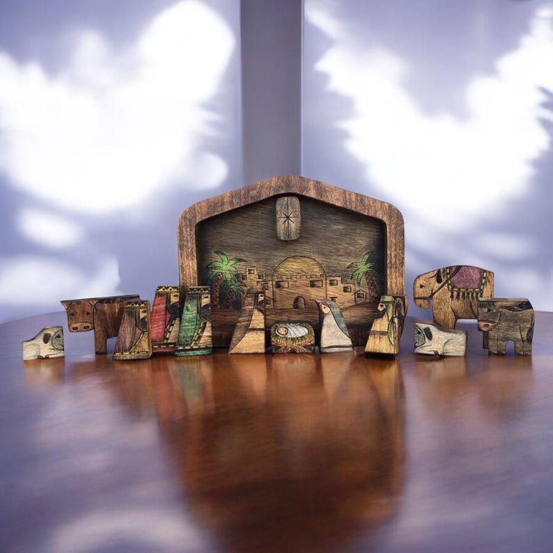 Juego de rompecabezas de belén de madera hecho a mano / Decoración ...