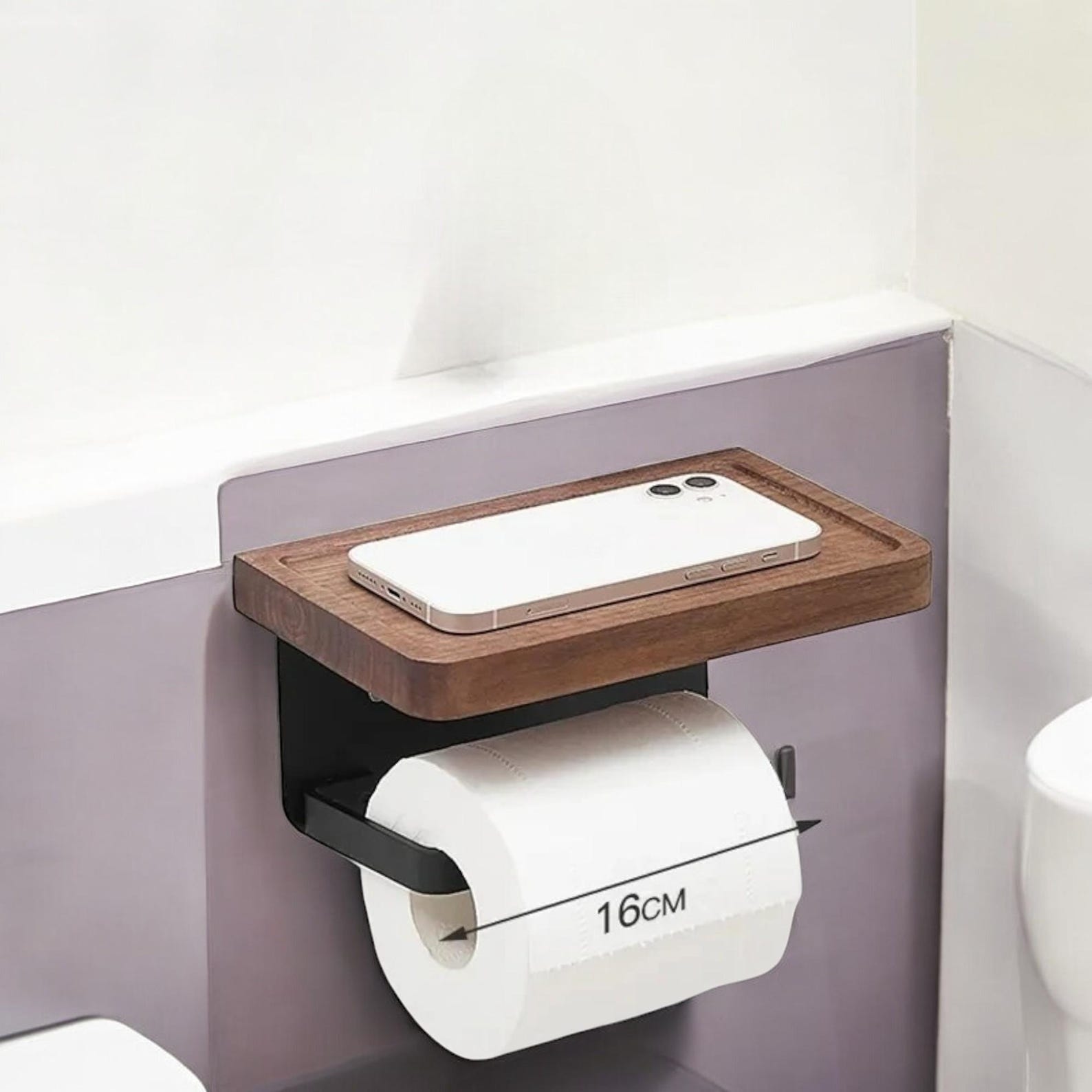 Wooden Toilet Paper Holder With Shelf Black Walnut Wall-mounted Roll ...