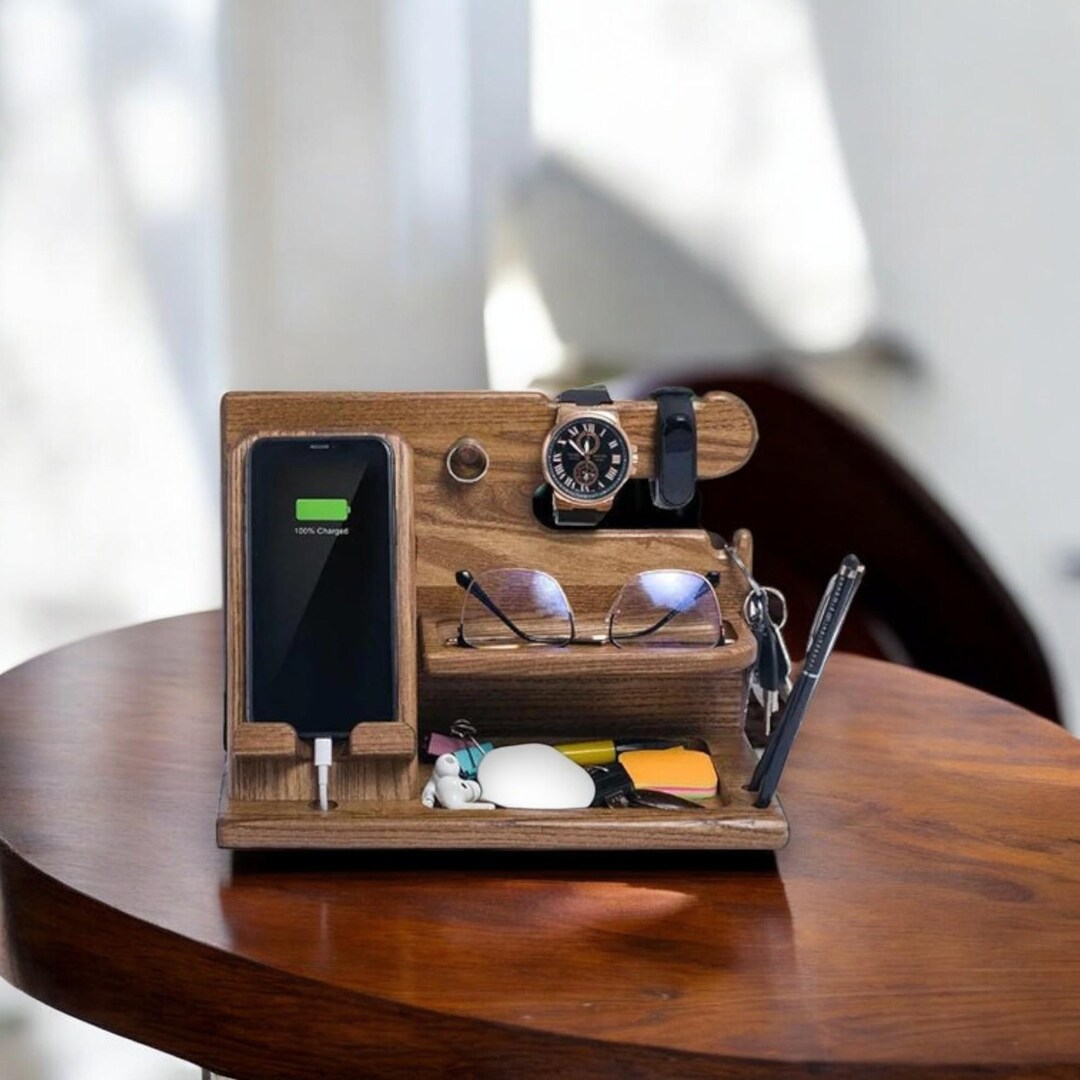 Wooden Desktop Organizer Dock for Cell Phones, Tablets, Wallets, and ...