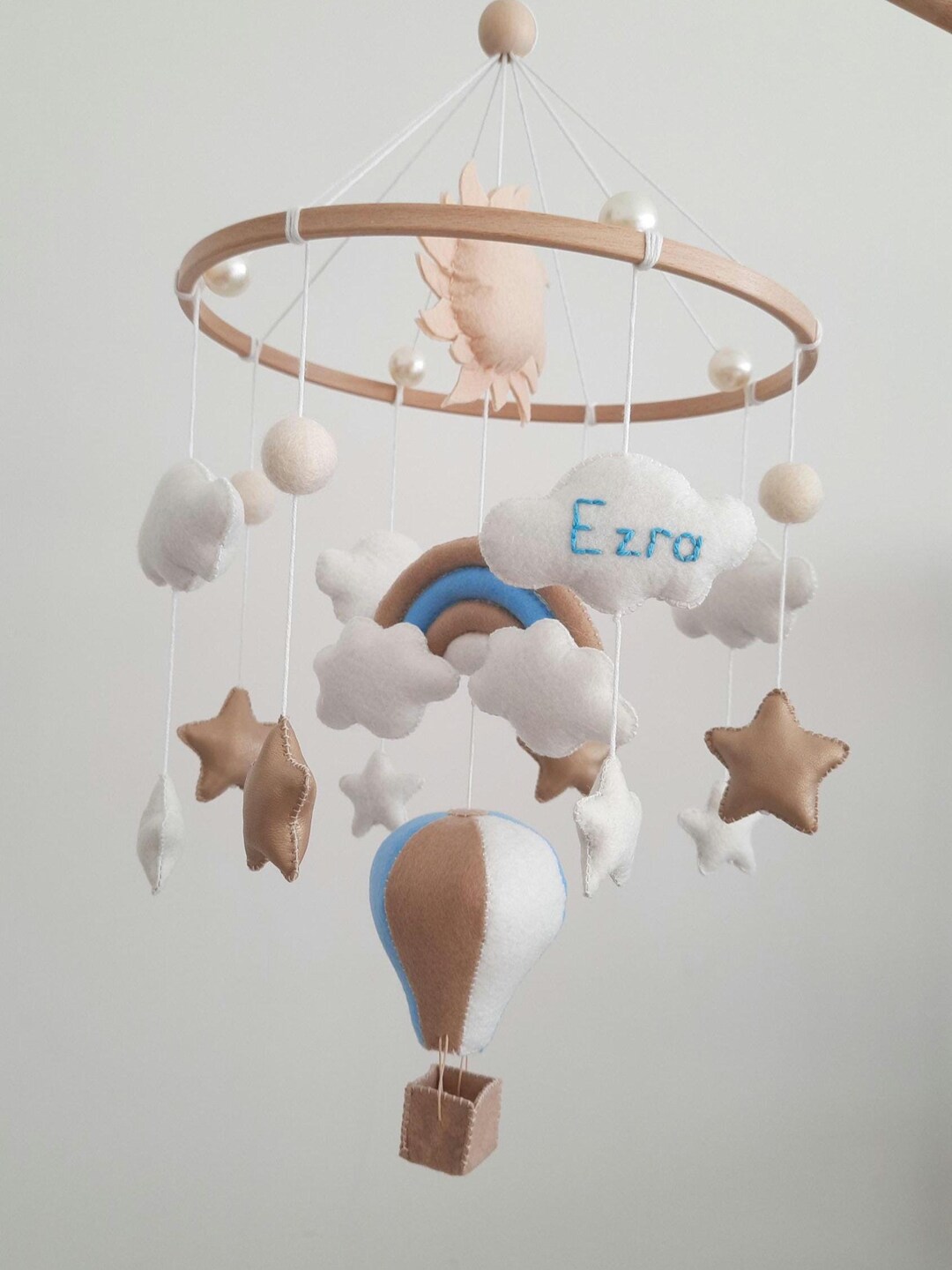 Air Balloon Baby Mobile With Clouds, Stars, Beads, Sun, Rainbow, Hot ...