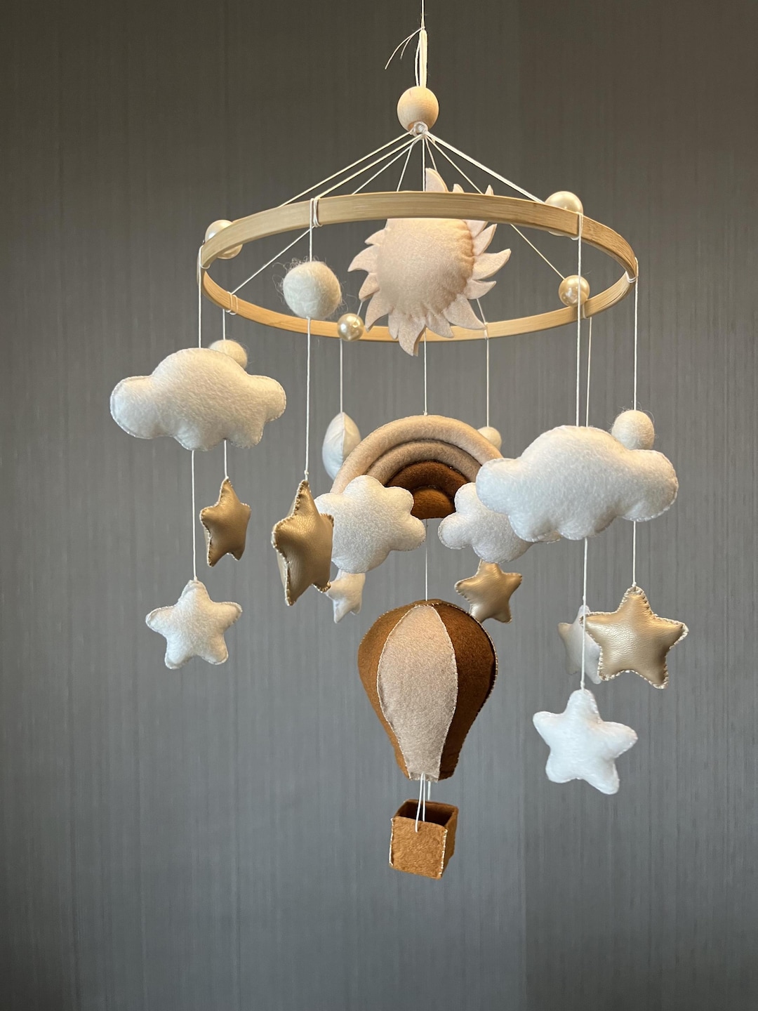 Air Balloon Baby Mobile With Clouds, Stars, Beads, Sun, Rainbow, Hot ...