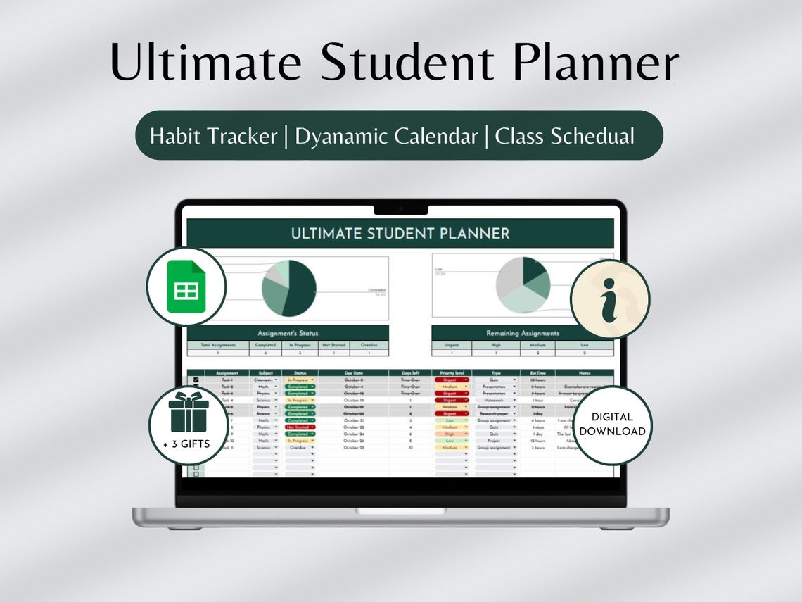 Online Study Planner, Course Schedule Planner, Google Sheets Assignment ...