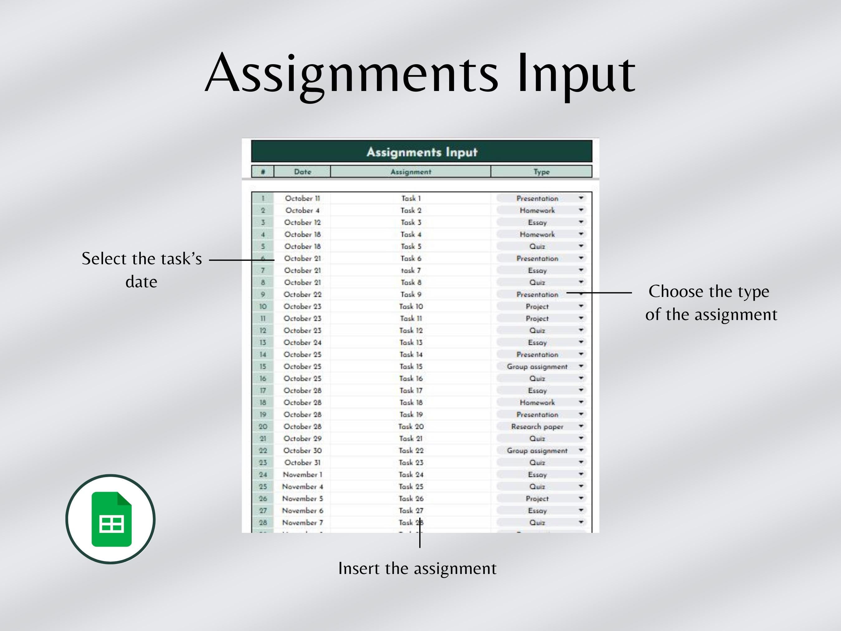 Online Study Planner, Course Schedule Planner, Google Sheets Assignment ...