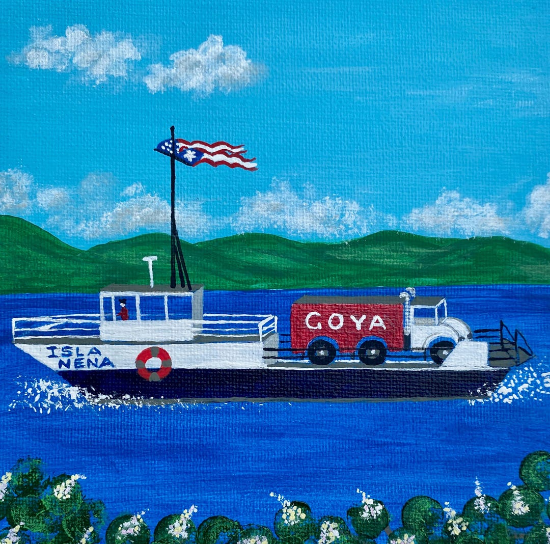 Ferry Boat Painting, Acrylic Canvas Painting, Mountains, Ocean, Folk ...