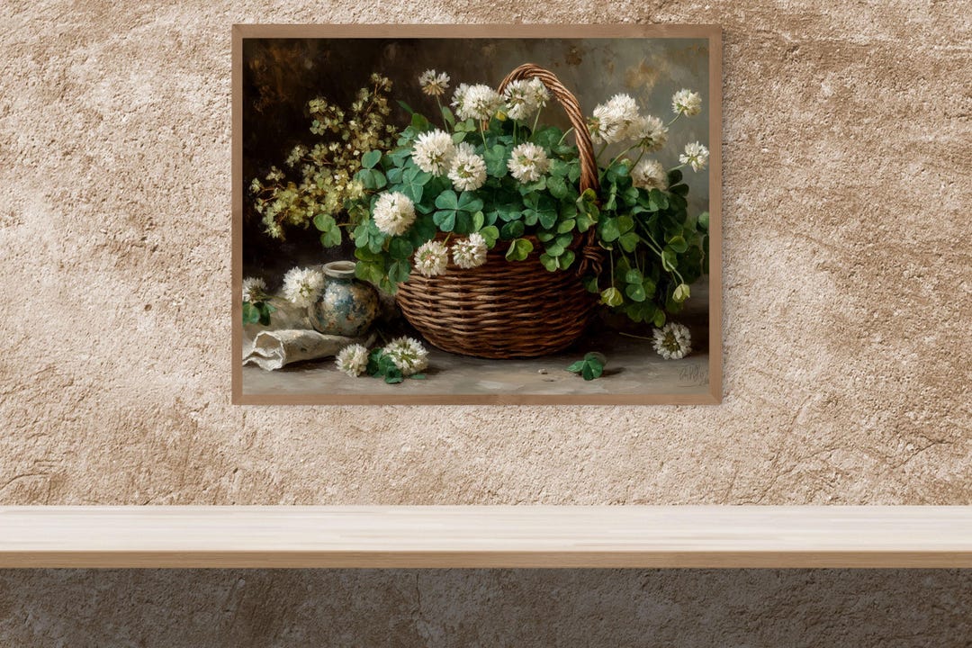 Clover Basket Still Life Wall Art Poster - Shamrock Floral Print ...