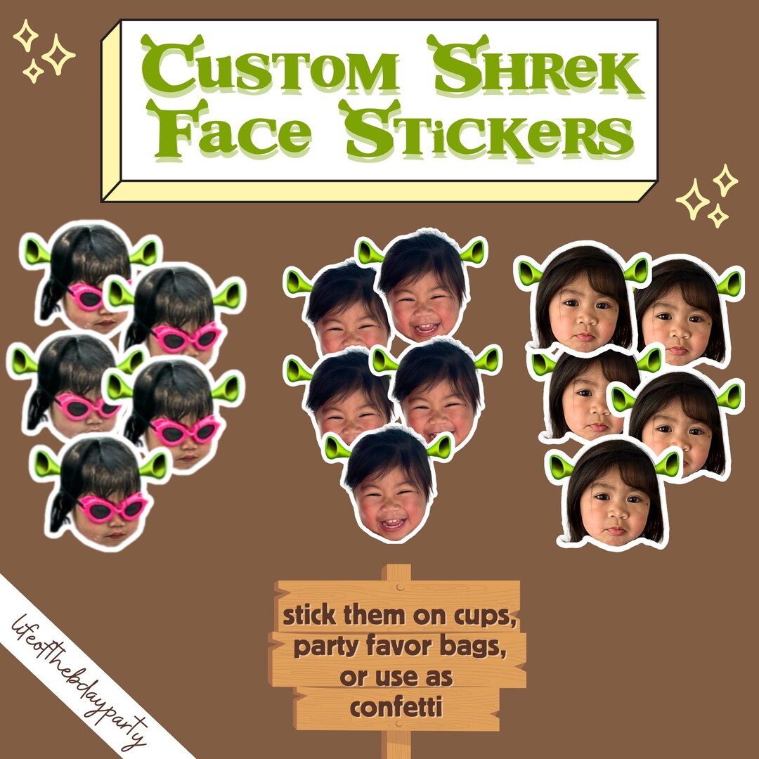 Shrek Custom Face Stickers, Photo Stickers, Personalized Stickers, Face ...