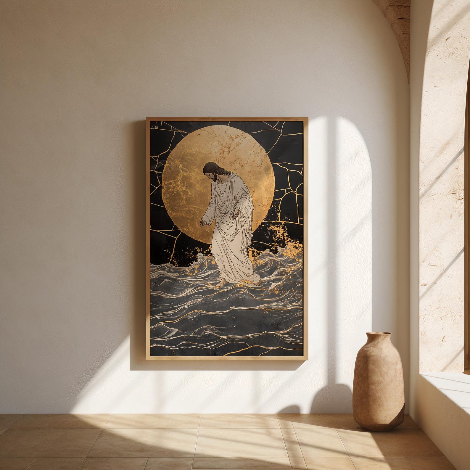 Jesus Walking on Water | Kintsugi Art | Christian Wall Art | Modern ...