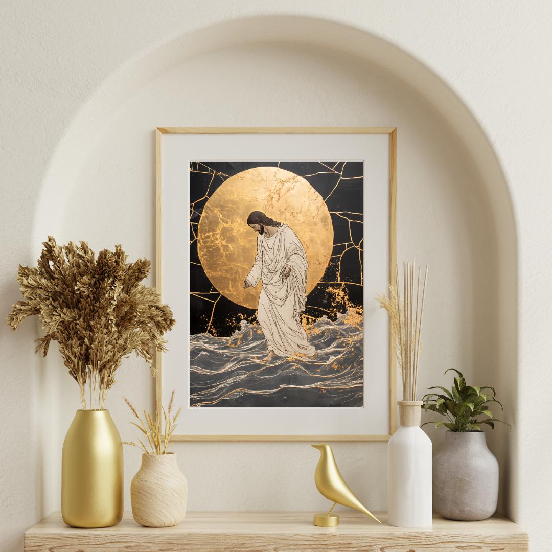 Jesus Walking on Water Kintsugi Art Christian Wall Art Modern Religious ...
