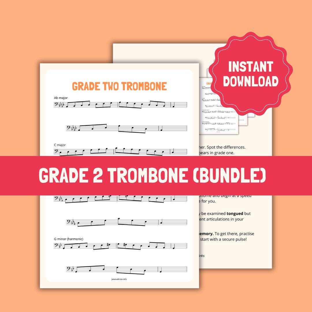 Grade 2 Trombone BUNDLE Bass Clef ABRSM Scales & Arpeggios Guide Learn ...