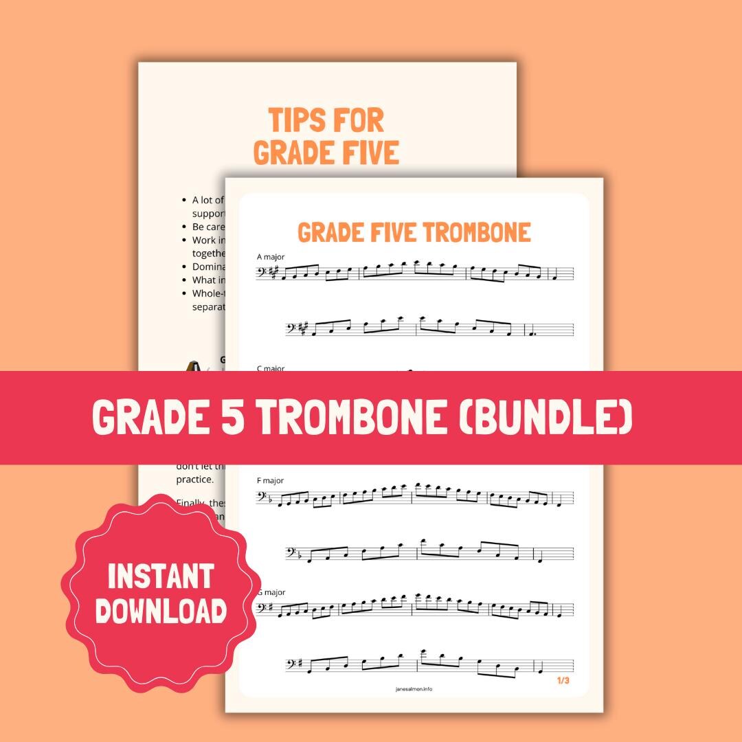 Grade 5 Trombone BUNDLE Bass Clef ABRSM Scales & Arpeggios Expert Tips Learn to Play Educational ...