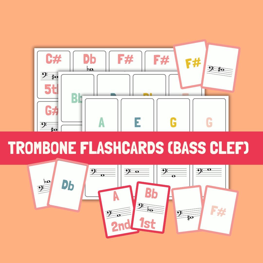 Trombone Flashcards | Bass Clef Edition | 72 Cards/36 Notes to Learn ...