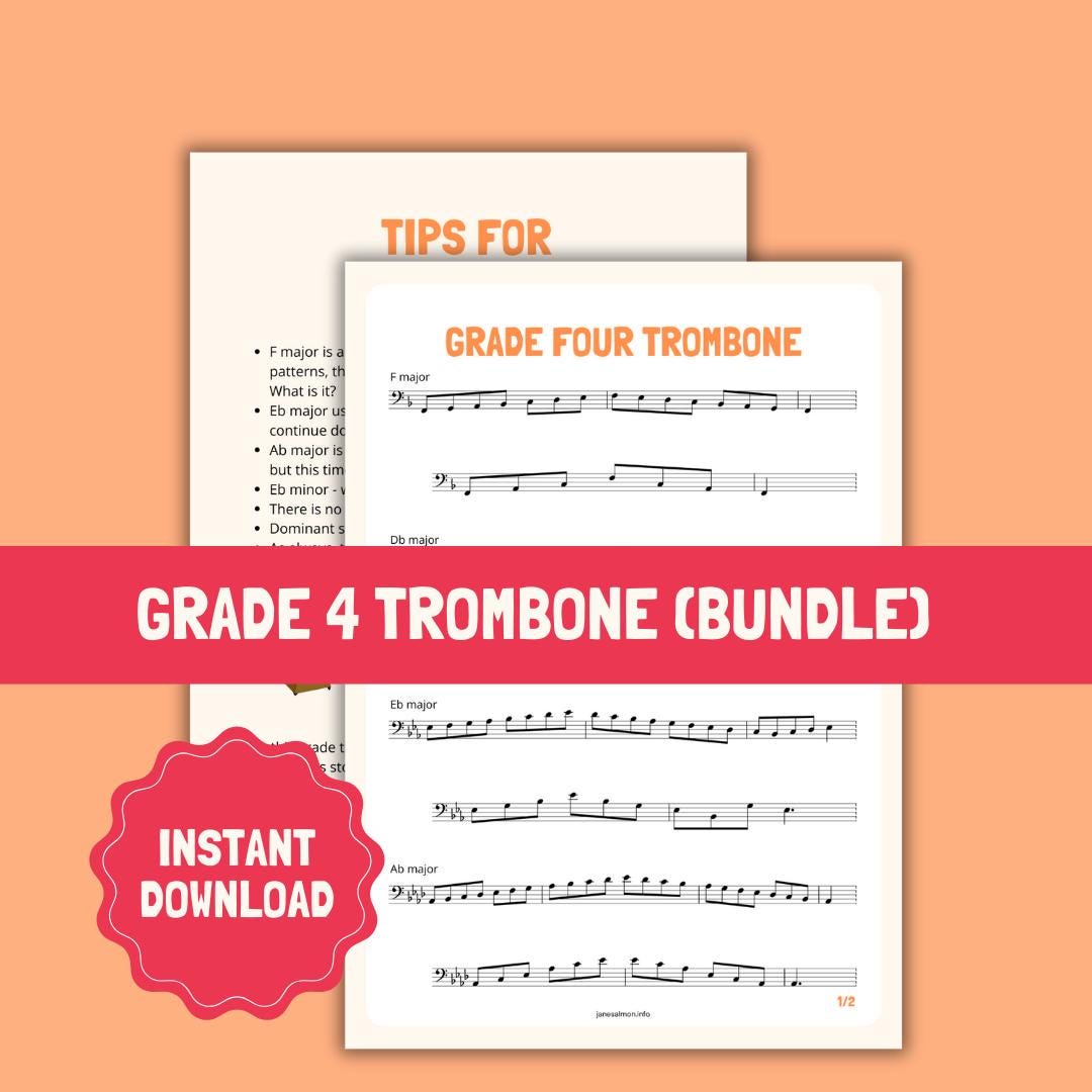 Grade 4 Trombone BUNDLE Bass Clef ABRSM Scales & Arpeggios Expert Tips ...