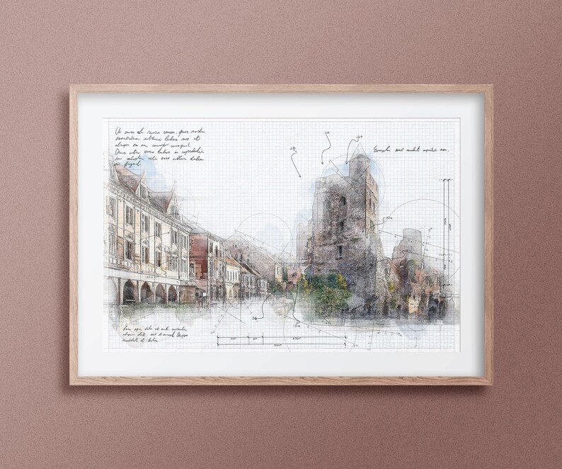 Vintage Castle Blueprint Poster Digital Architectural Drawing 4 ...