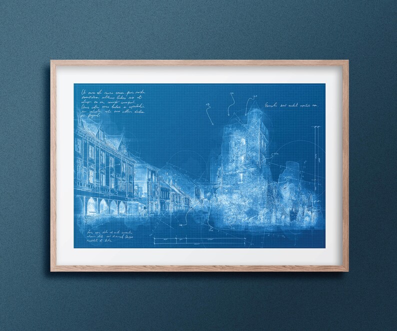 Vintage Castle Blueprint Poster Digital Architectural Drawing 4 ...