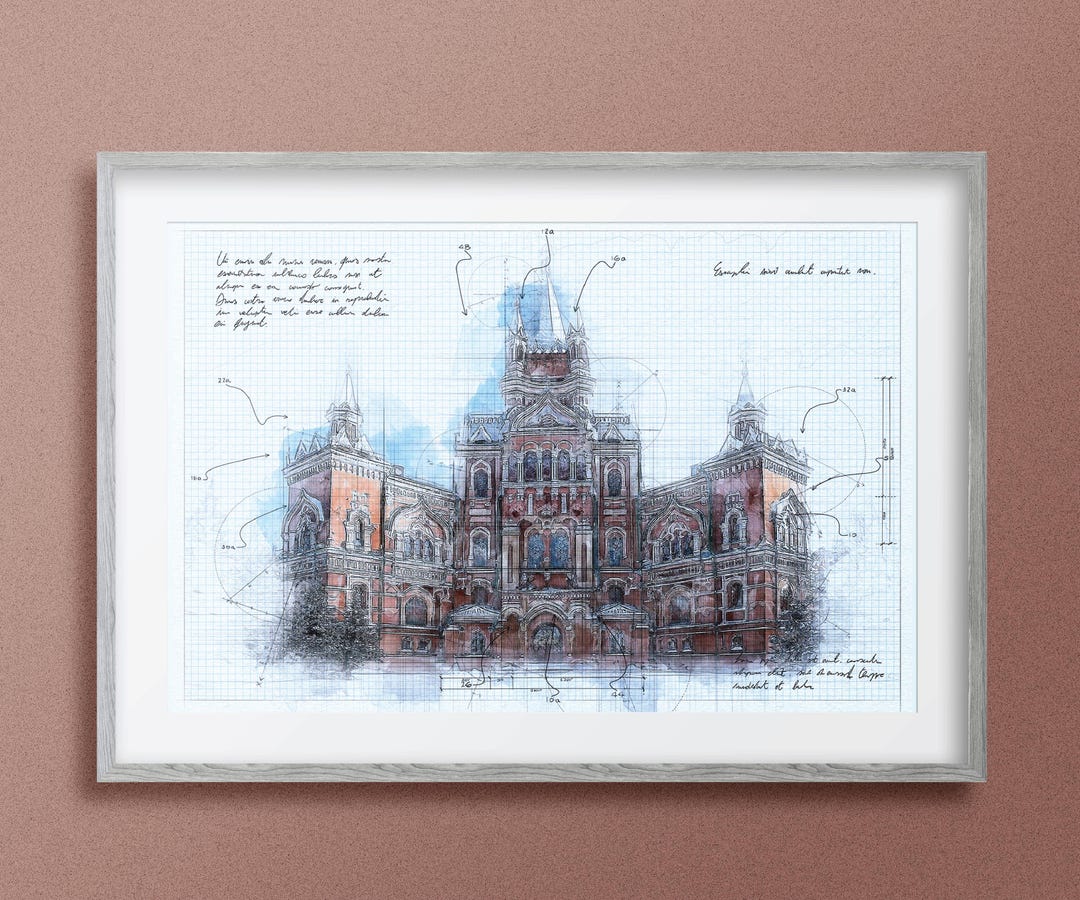 Gothic Architecture Print Blueprint Wall Art Technical Drawing 4 ...