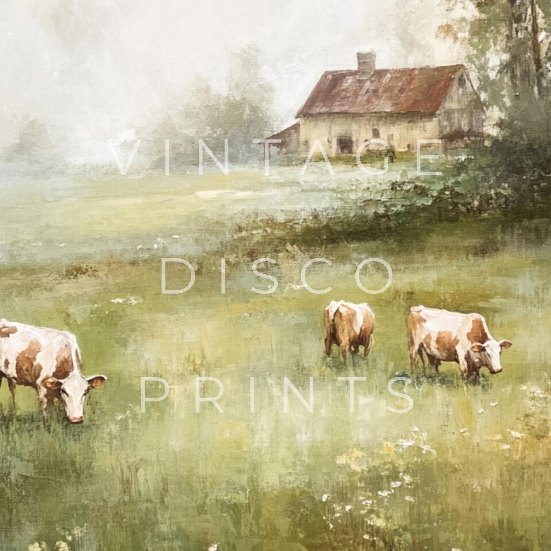 Vintage Cow Landscape Print: French Country Cottagecore Wall Art ...