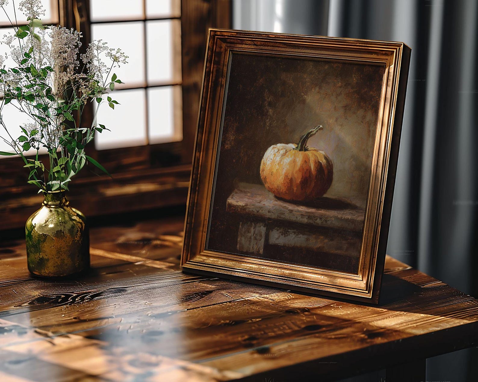 Vintage Pumpkin Still Life Print - Rustic Autumn Harvest Painting ...