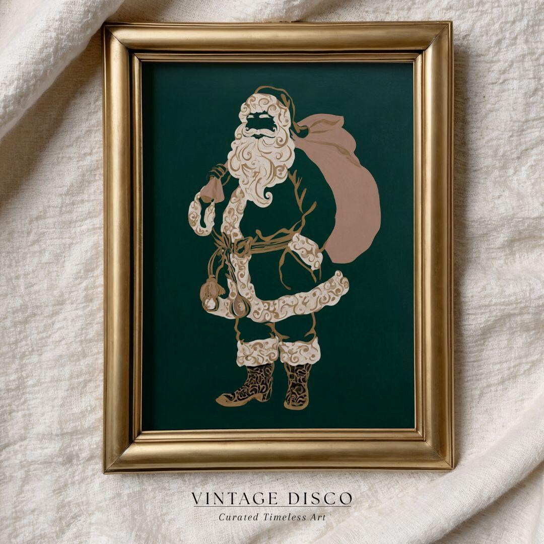 Emerald Green Abstract Santa Claus Print - Vintage Modern Christmas ...