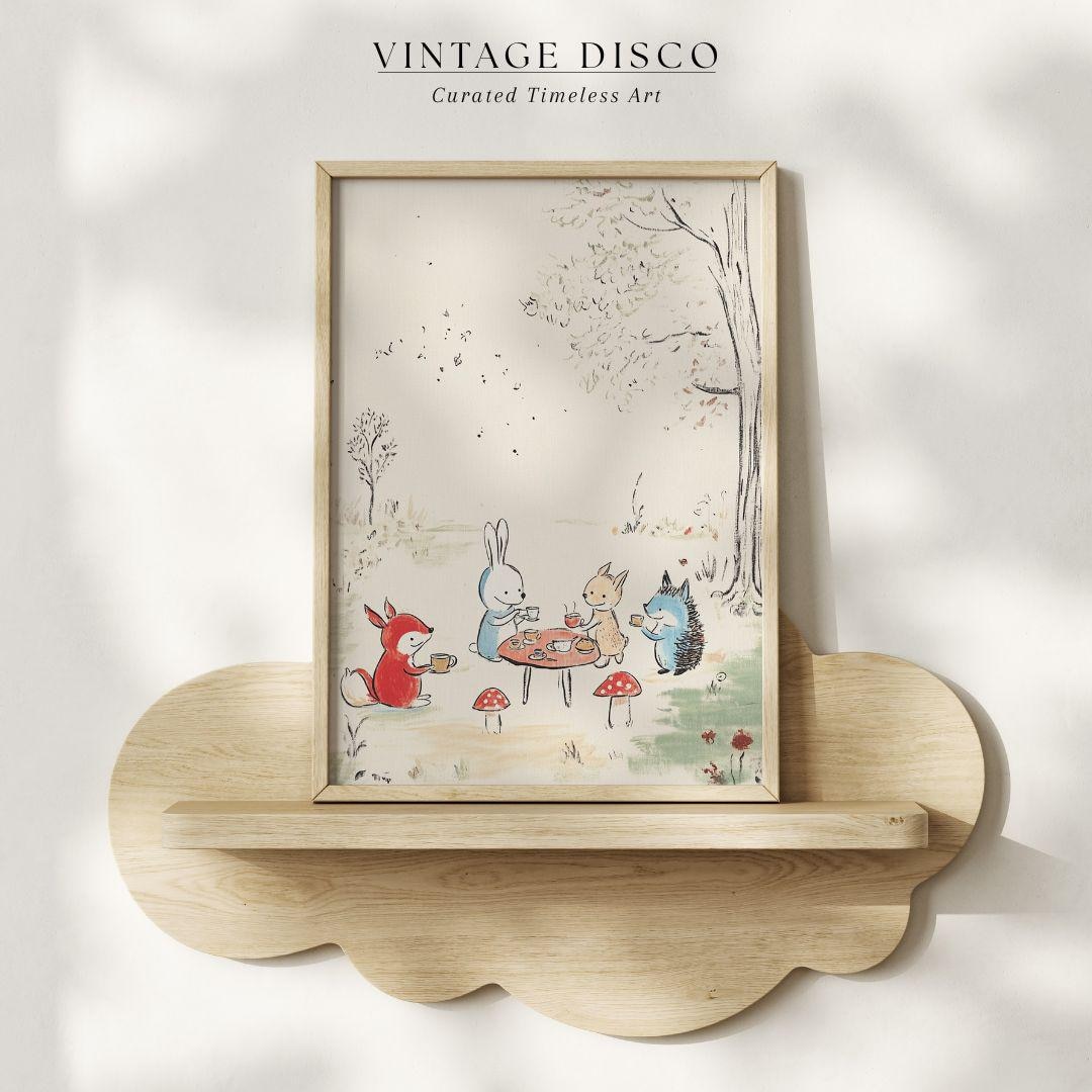 Woodland Animal Tea Party Nursery Print: Vintage Storybook Art (digital ...